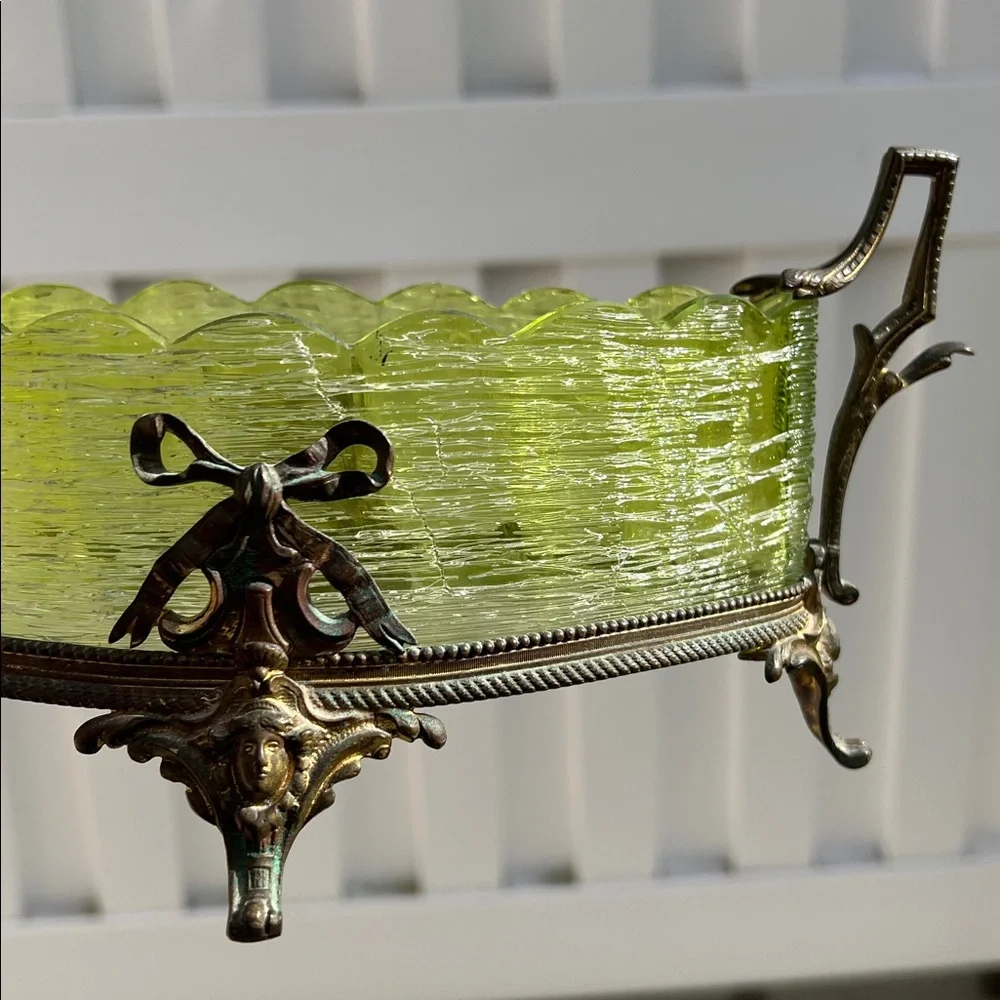 Vintage | Accents | Antique French Jardiniere Loetz Style Green Glass ...